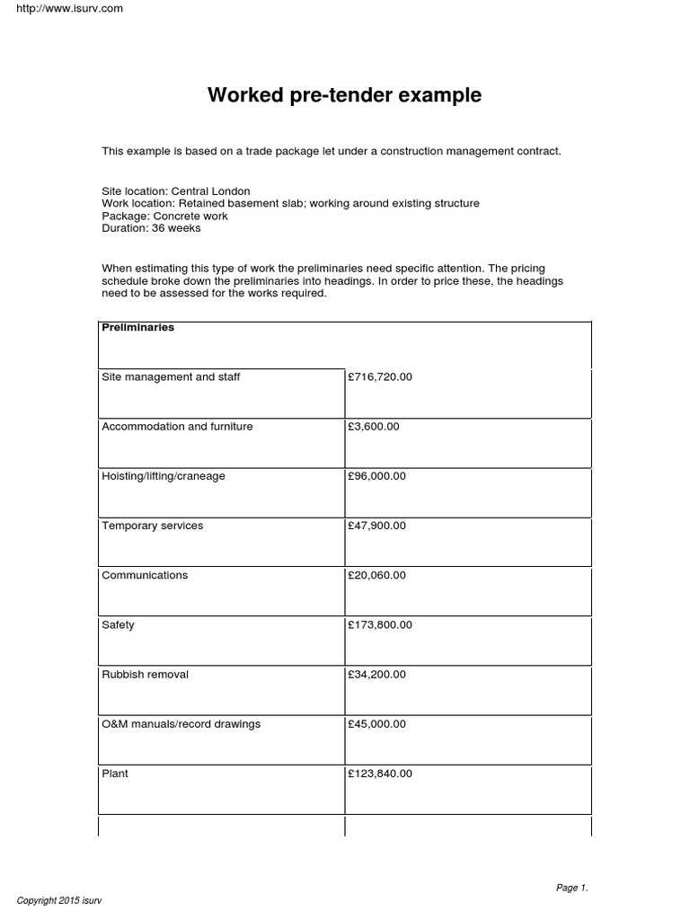 Worked Pre Tender Example | Industries | Technology