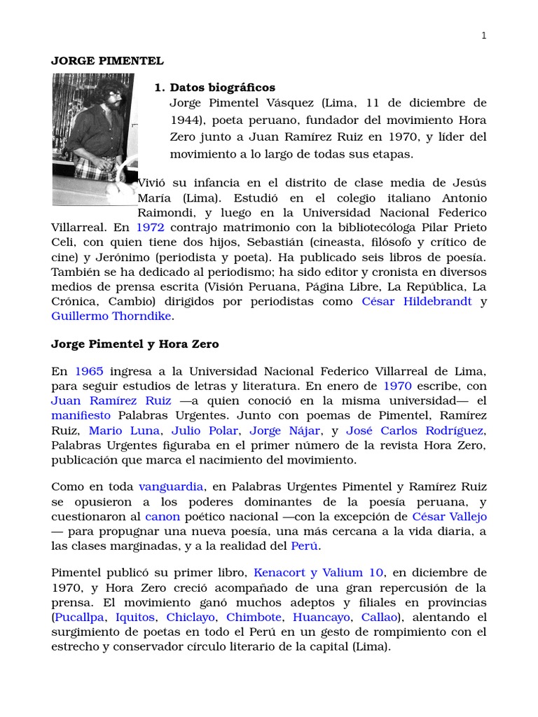 Jorge Pimentel y Hora Zero en Perú | PDF | Poesía | Perú