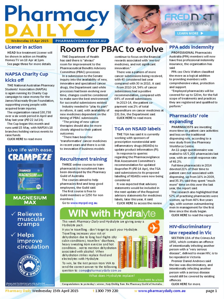 Pharmacy Daily For Wed 15 Apr 2015 - Room For PBAC To Evolve, PPA Adds ...