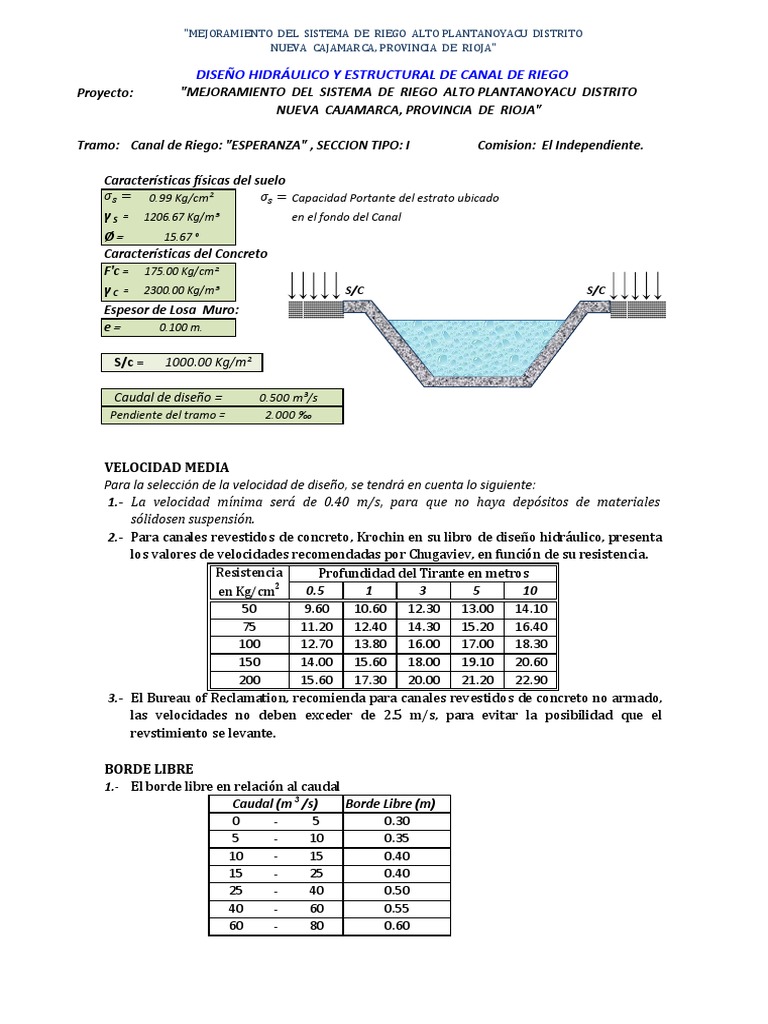 Diseño Estructural de Canal Sección Trapezoidal