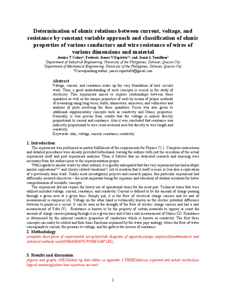 Determination of Ohmic Relations Between Current | PDF | Electrical ...