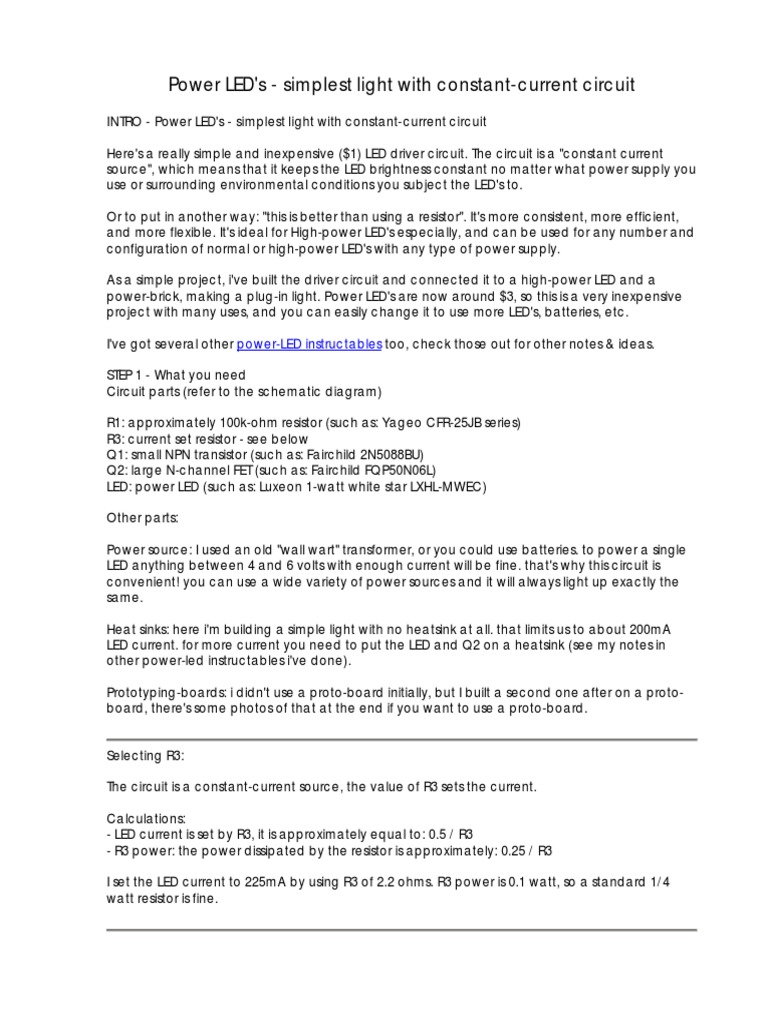 Power LED's - Simplest Light With Constant-Current Circuit | PDF ...