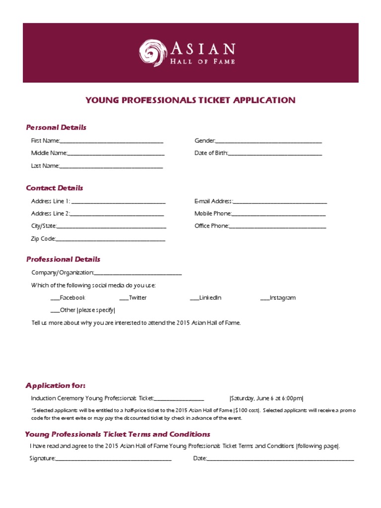 Young Professionals Ticket Application 2015 | PDF | Ticket (Admission ...