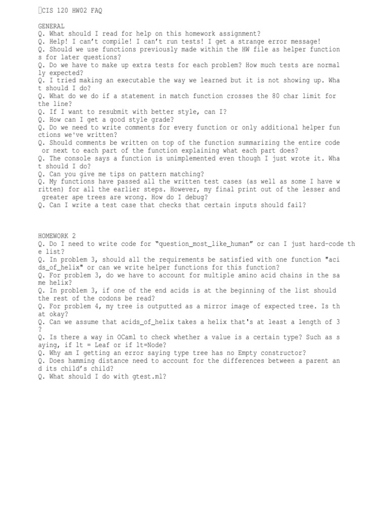 HW02FAQ | PDF | Genetic Code | Unit Testing