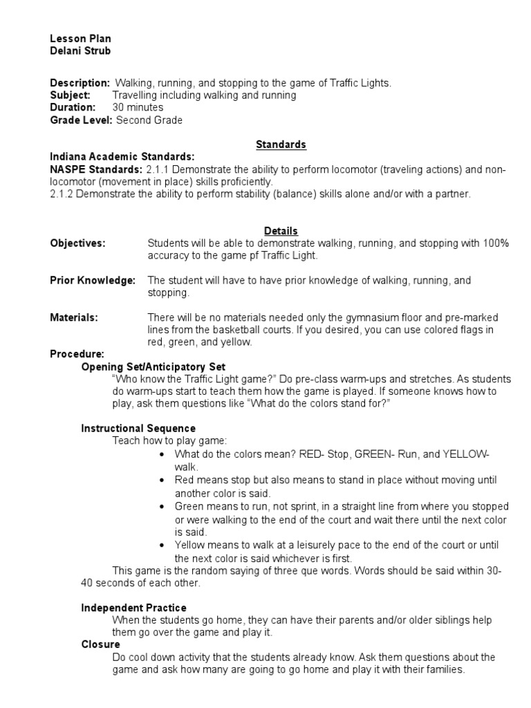 Mock Lesson Plan | PDF | Traffic Light | Lesson Plan