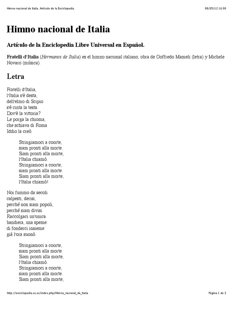 Himno Nacional - Italia | PDF
