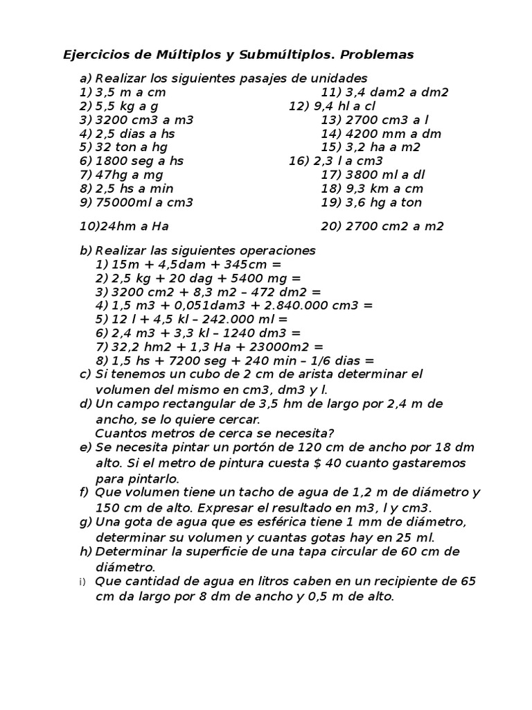 Ejercicios Con Multiplos y Submultiplos. Problemas | PDF