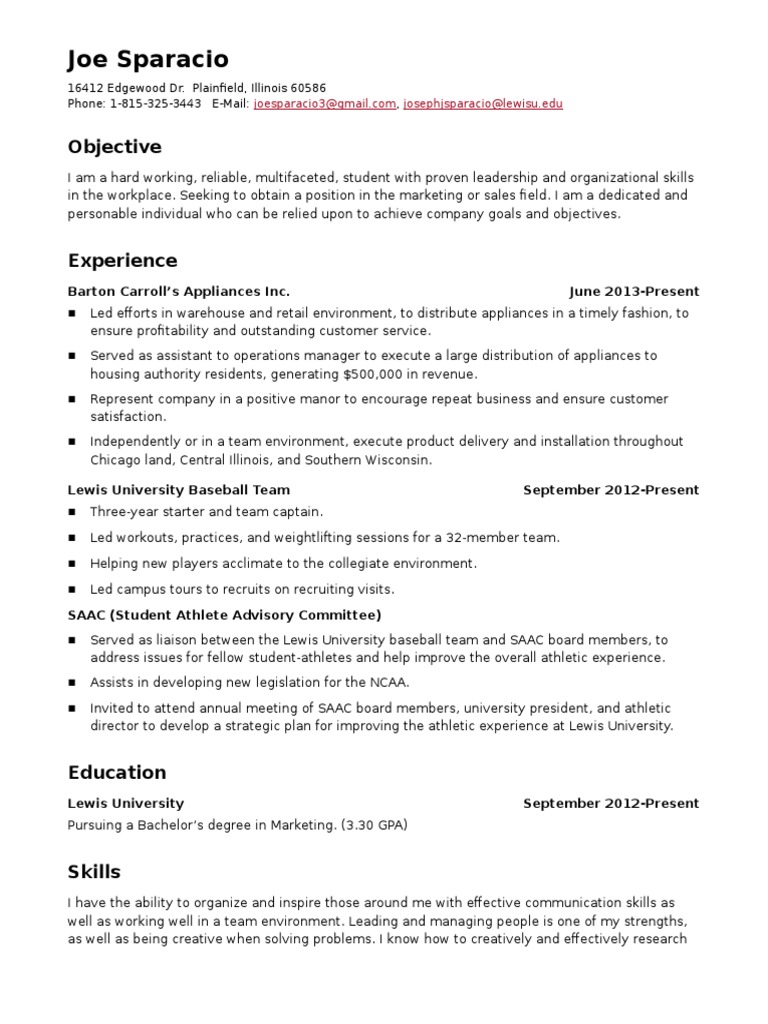 Marketing Resume: Joe Sparacio | PDF | Career & Growth