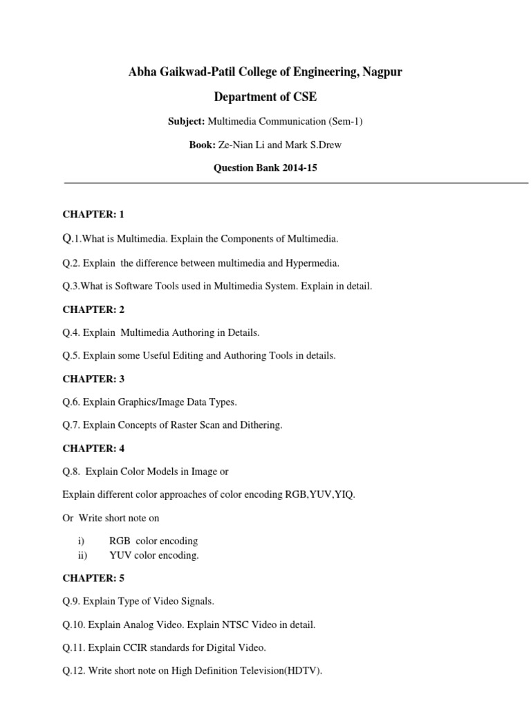 Question Bank Multimedia Communication | PDF | Data Compression | Telecommunications Engineering