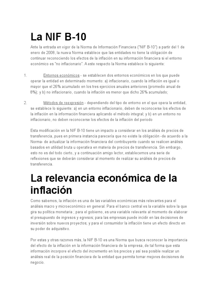 La NIF B-10 y Sus Características | Inflación | Economía
