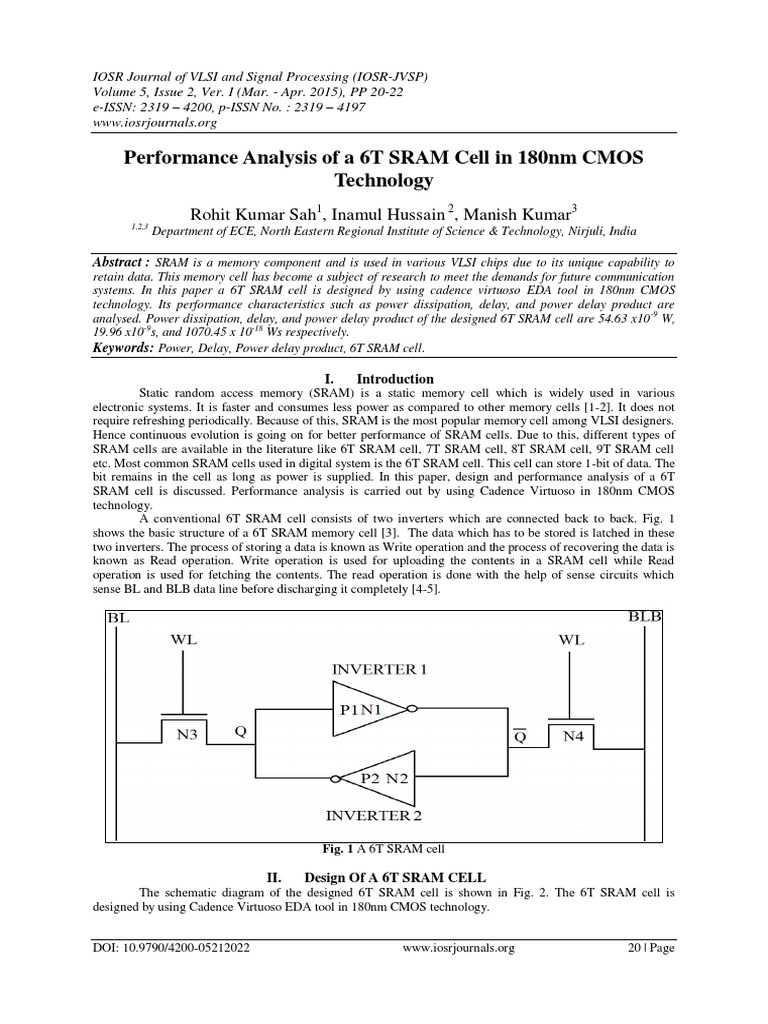 Performance Analysis of A 6T SRAM Cell in 180nm CMOS Technology | PDF | Cmos | Computer Data Storage