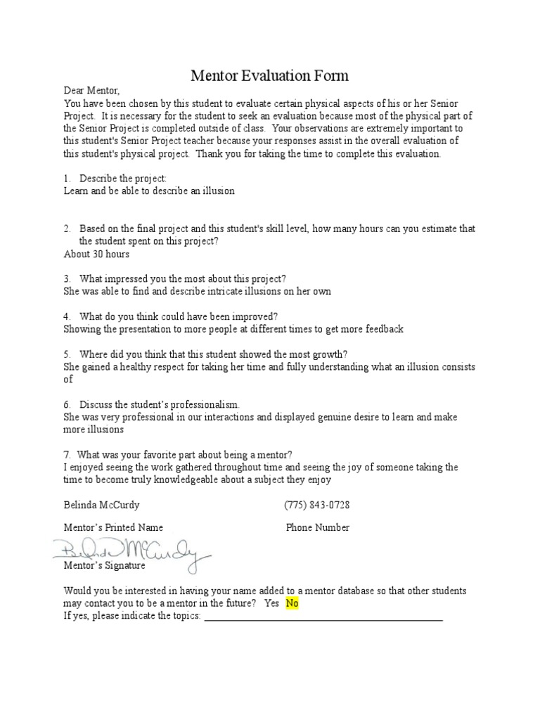 Mentor Evaluation Form | PDF