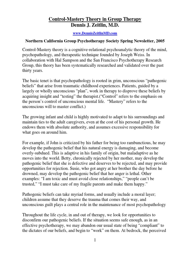 Control-Mastery Theory in Group Therapy Dennis J. Zeitlin, M.D | PDF