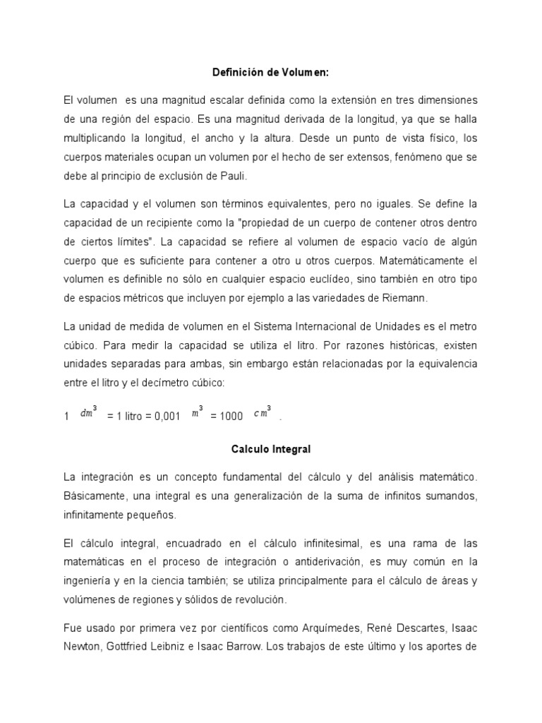 Definición de Volumen | PDF | Integral | Volumen