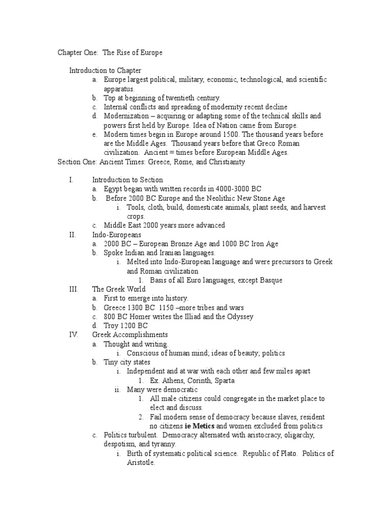 AP Euro Chapter 1 Section 1 Notes | PDF | Ancient Greece | Roman Empire