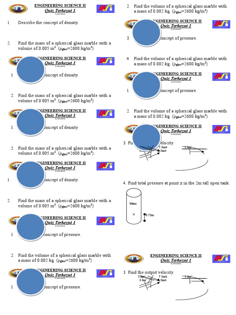 Engineering Science Quiz II | PDF | Density | Dynamics (Mechanics)