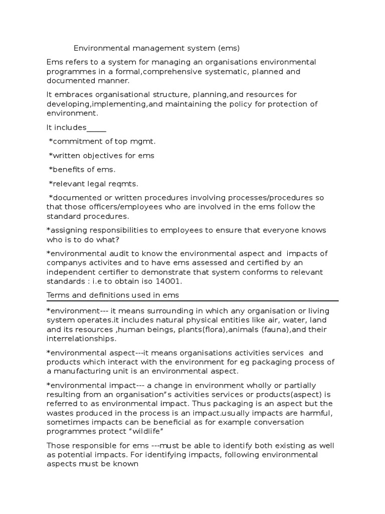 Environment Management System (Ems) | PDF | Environmental Impact ...