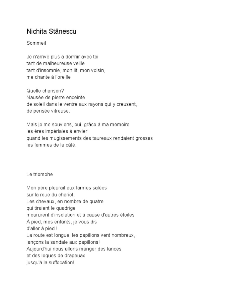 Poèmes de Nichita Stănescu en français | PDF | Art | Poésie