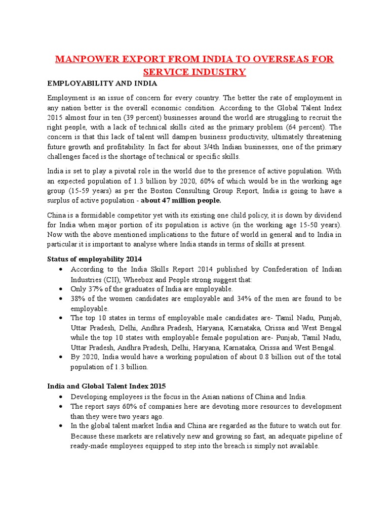 India's Manpower Export Potential | PDF | Unemployment | Social Science