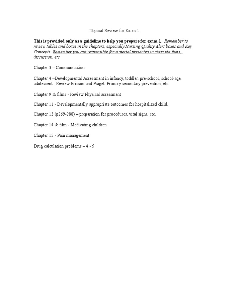 Exam 1 Topical Review Guide | PDF