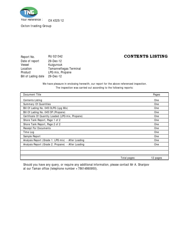 Loading LPG Calculations | PDF | Bill Of Lading | Cargo