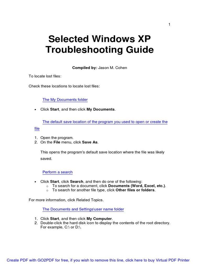 Windows XP Troubleshooting Guide | PDF | Computer File | Microsoft Windows