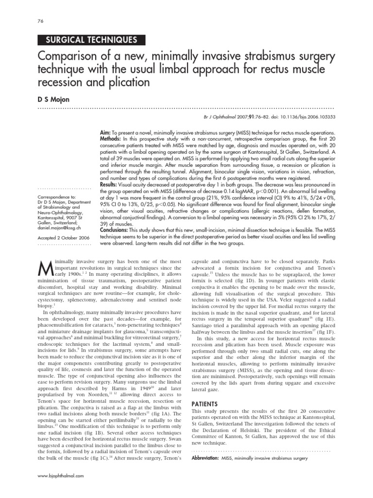 Comparison of A New, Minimally Invasive Strabismus Surgery Technique ...