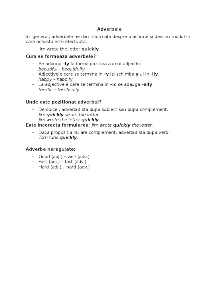 Adjectivele Si Adverbele | PDF