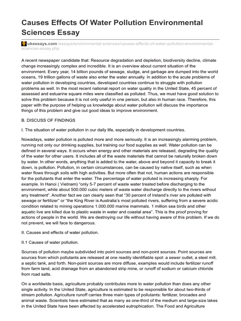 Causes Effects of Water Pollution Environmental Sciences Essay | PDF ...