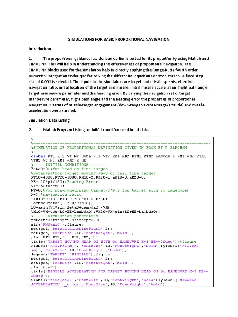 Proportional Navigation Simulations in MATLAB | PDF | Simulation ...