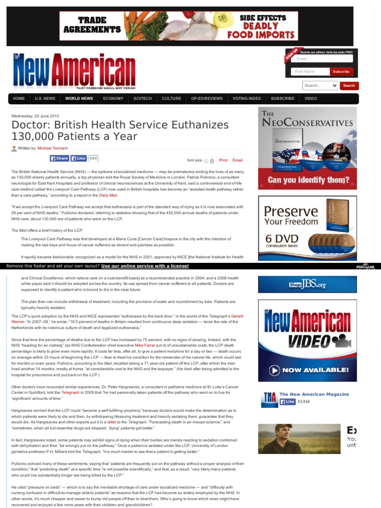 P: Doctor: British Health Service Euthanizes 130000 Patients A Year ...