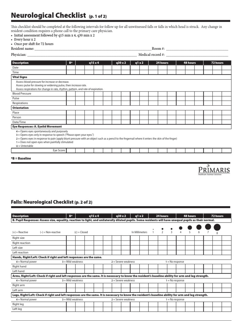 Neurological Fall Checklist | PDF | Centers For Medicare And Medicaid ...
