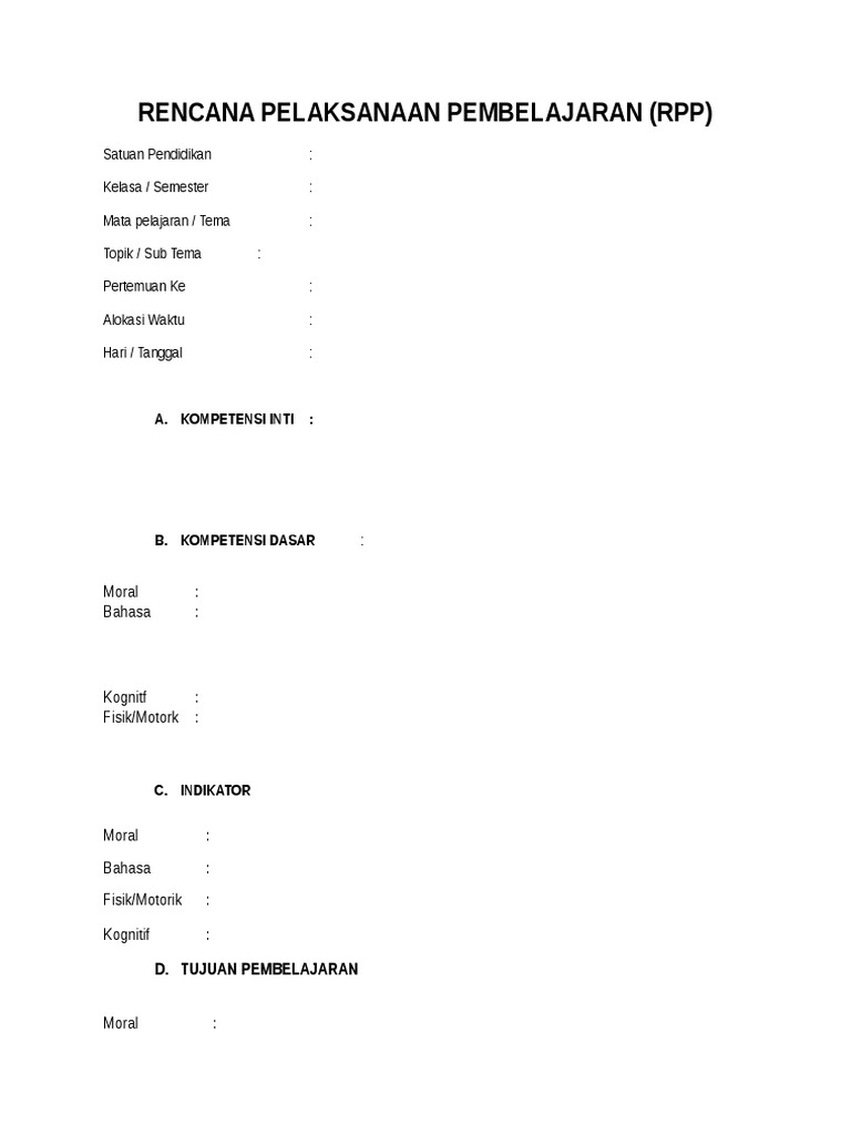 Format Rencana Pelaksanaan Pembelajaran Paud | PDF