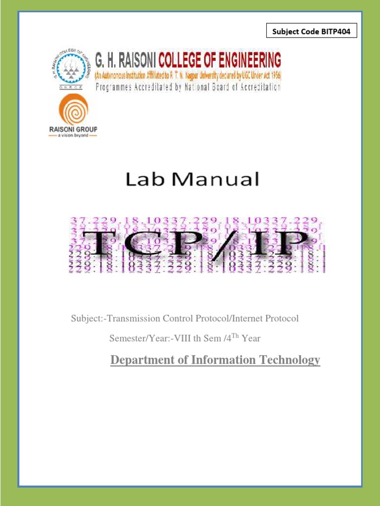 TCP/IP Lab Manual BE | Download Free PDF | Transmission Control ...