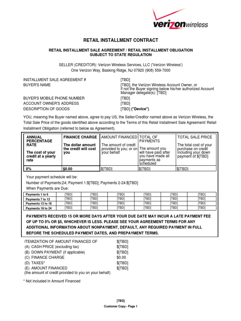 Verizon Retail Installment Contract | PDF | Repossession | Credit Card