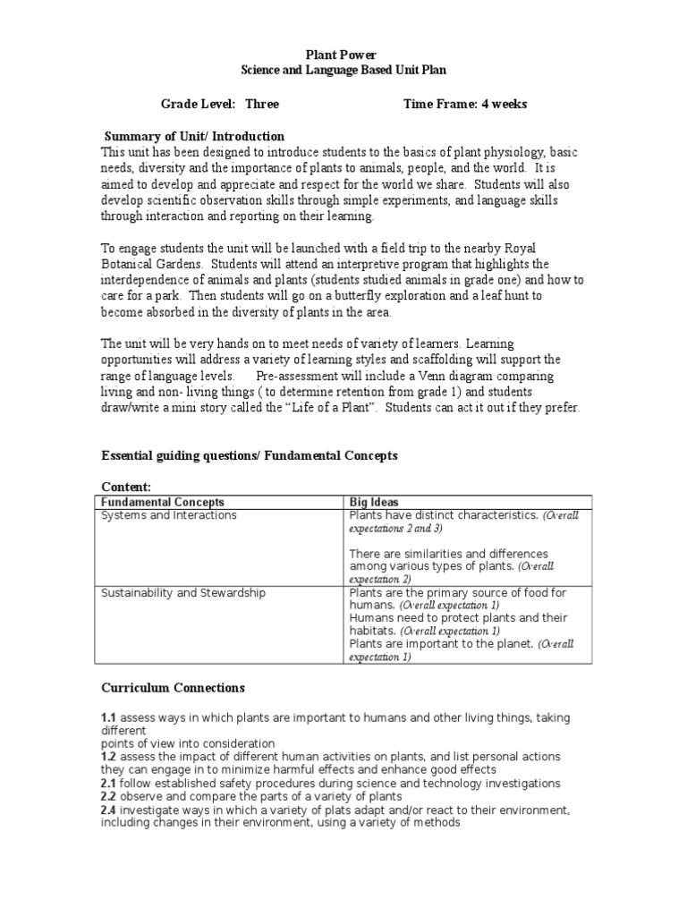 Plant Power: Science and Language Based Unit Plan | PDF | Vocabulary ...