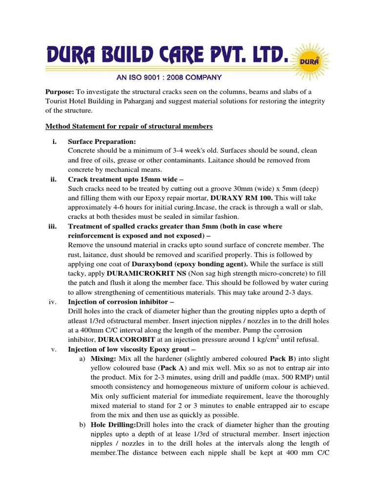 Method Statement For Structural Strengthening | PDF | Epoxy | Concrete