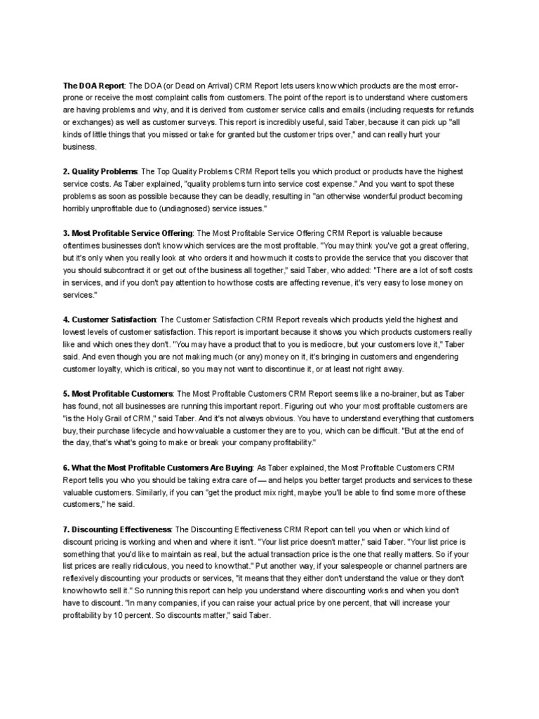 The DOA Report | Sales | Customer Relationship Management