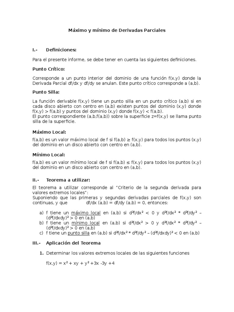 Máximo y Mínimo de Derivadas Parciales | PDF | Informática | Tecnología