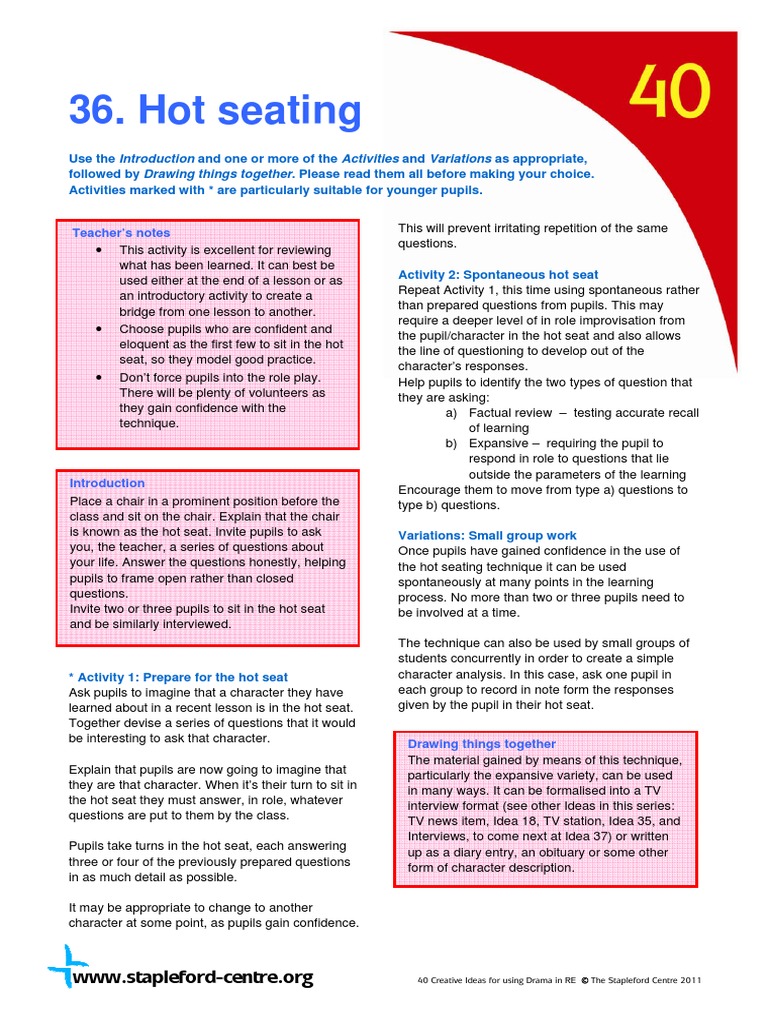 Hot Seating: Teacher's Notes | PDF | Cognition | Learning