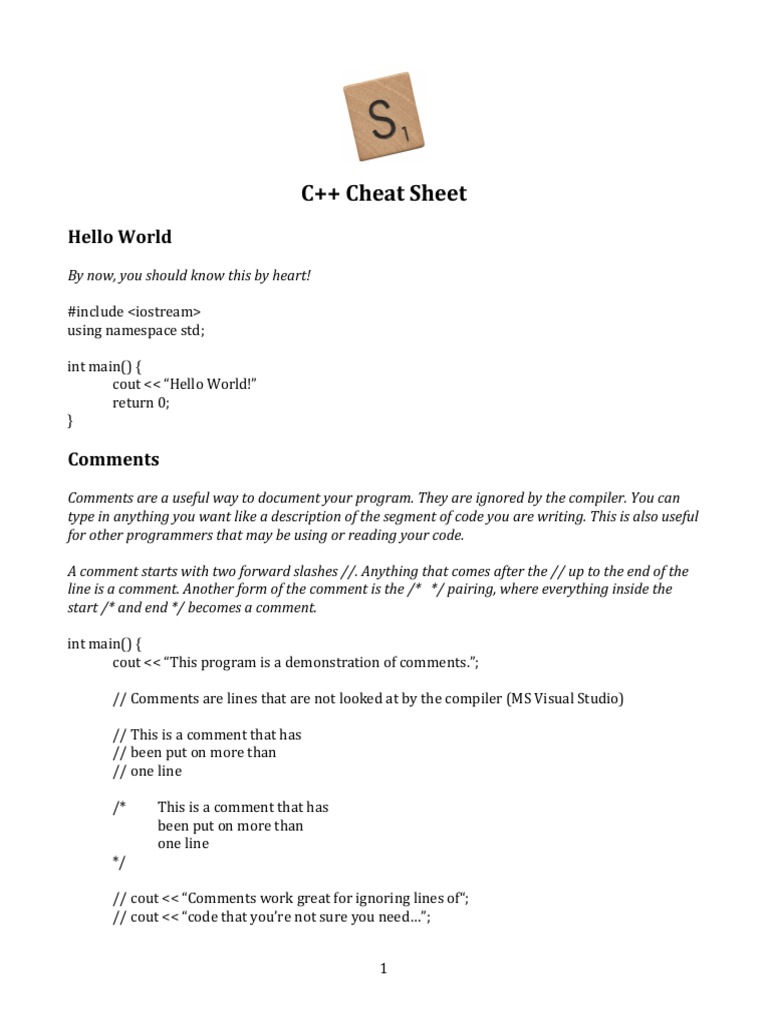 CPP Cheat Sheet | Integer (Computer Science) | Control Flow