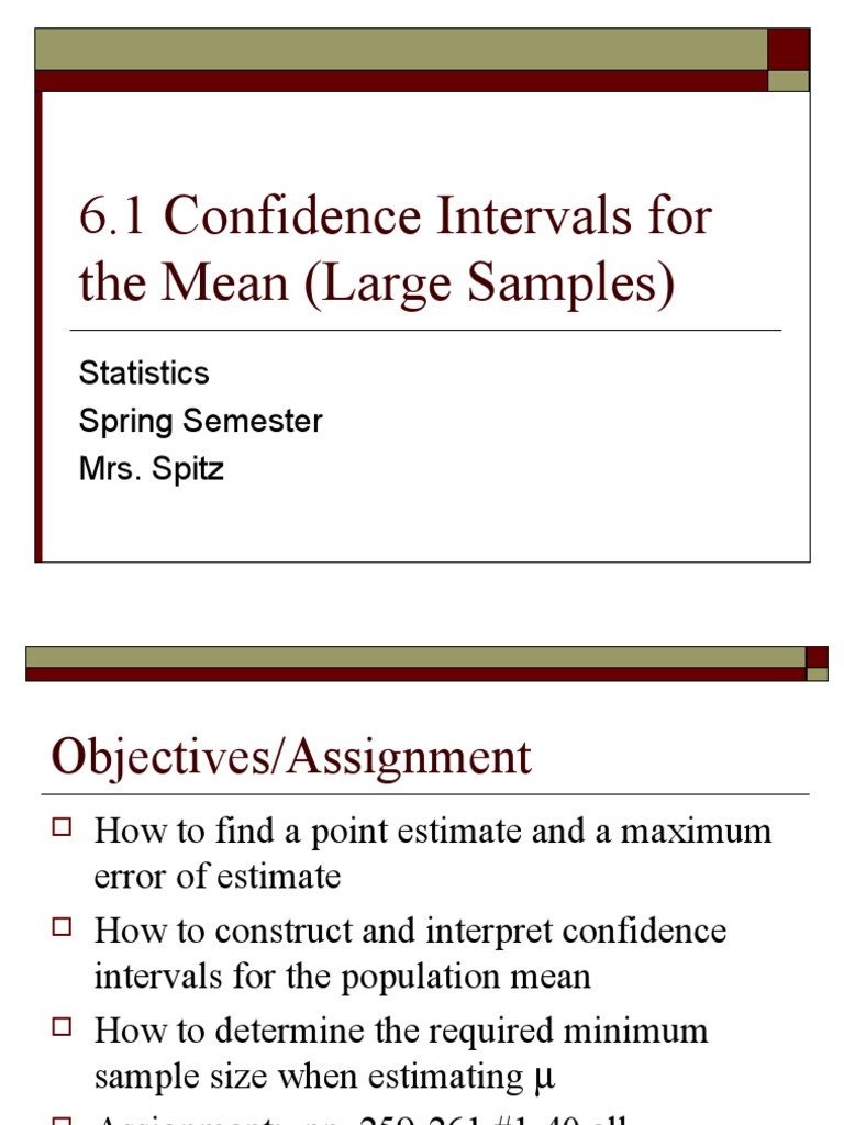 6.1 Confidence Intervals For The Mean (Large Samples) | PDF ...