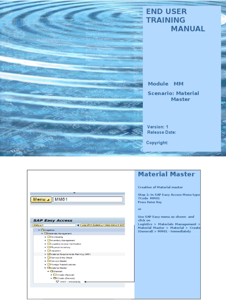 End User Training Manual: Module MM Scenario: Material Master | PDF ...