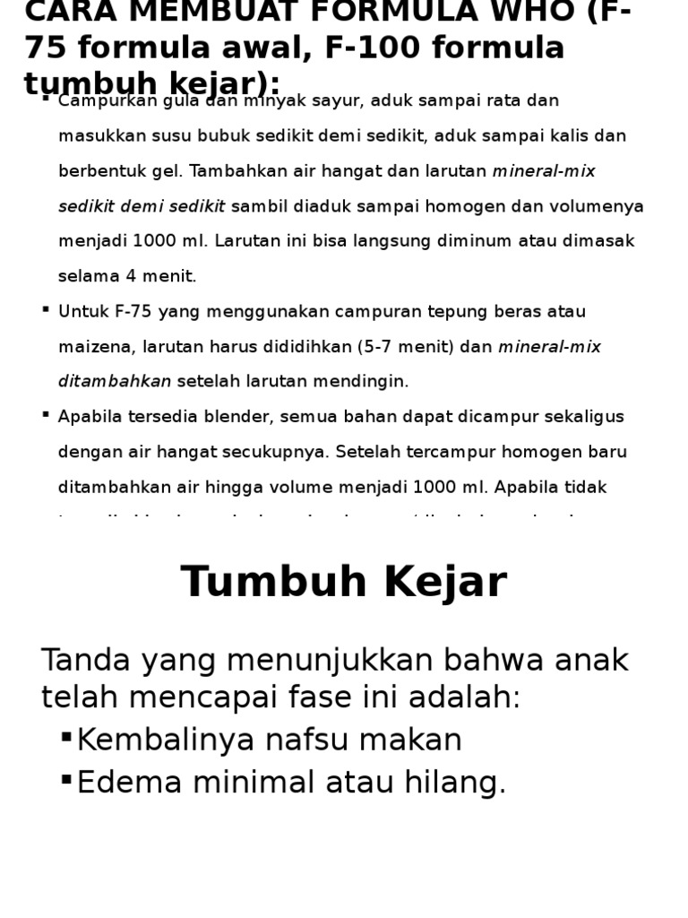Cara Membuat Formula F-75 untuk Gizi Buruk | PDF | Memasak, Makanan ...