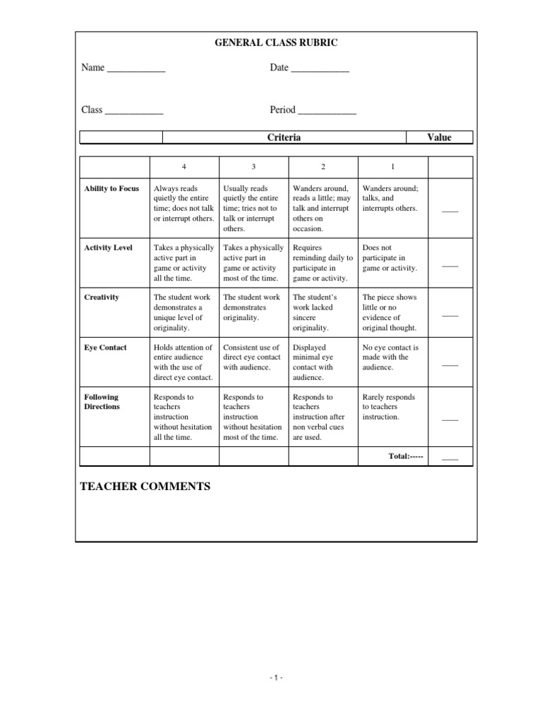 General Class Performance Rubric | PDF