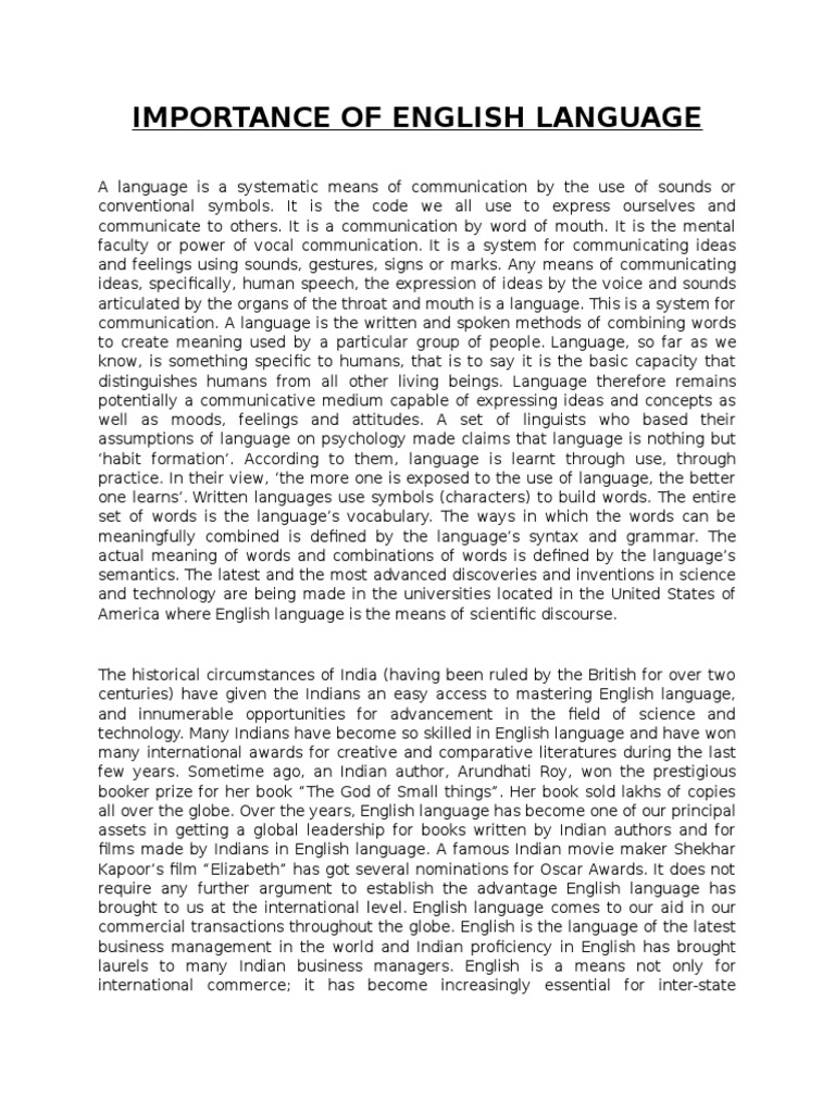 Importance of English Language | PDF | Word | English Language