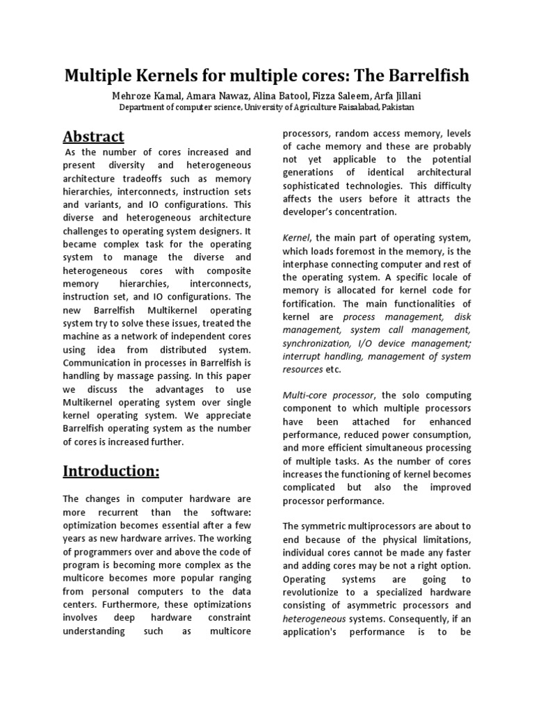 The Barrelfish Operating System: MultiKernel For Multicores | Download Free PDF | Kernel ...