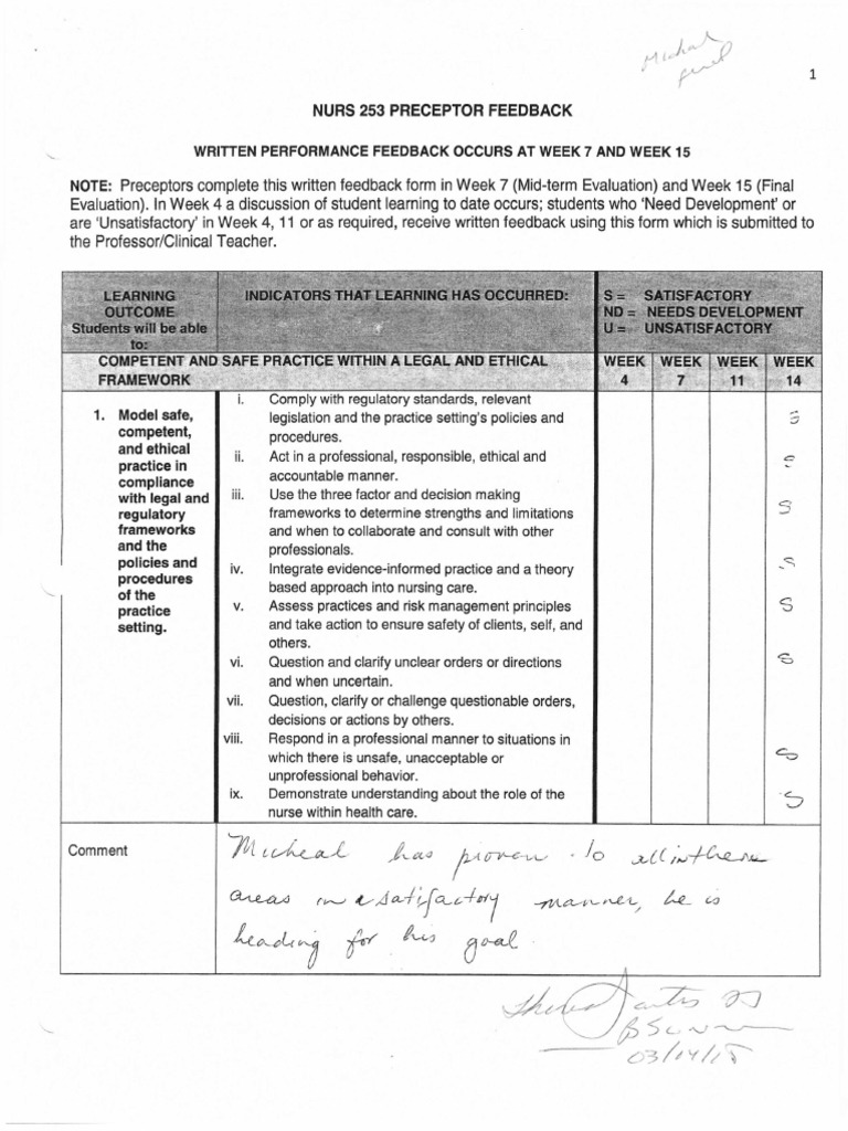 Final Preceptor Feedback | PDF | Nursing | Evaluation