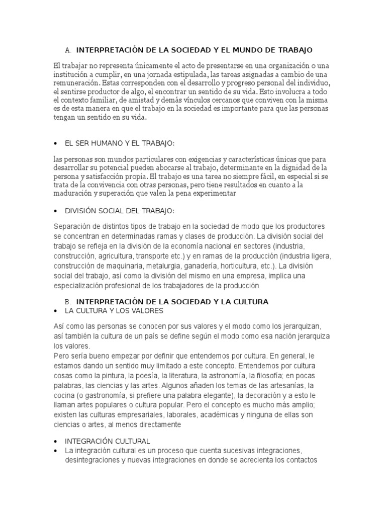 Interpretación de La Sociedad y El Mundo de Trabajo | PDF | Estado ...