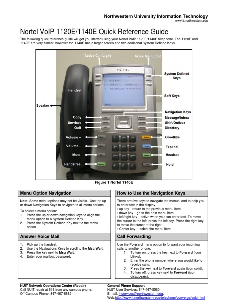 Nortel Voip 1120E/1140E Quick Reference Guide: Northwestern University ...